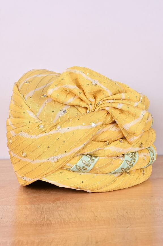 Buy Soniya G Yellow Bandhani Pattern Safa Online | Aza Fashions