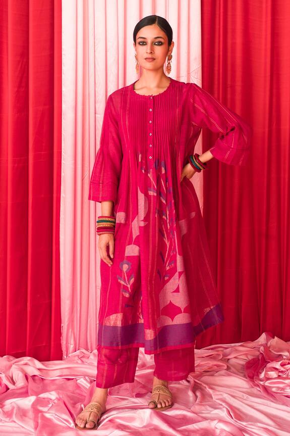 Buy Arte-Alter Pink Tunic - Cotton Jheel Floral Pattern Straight Kurta ...