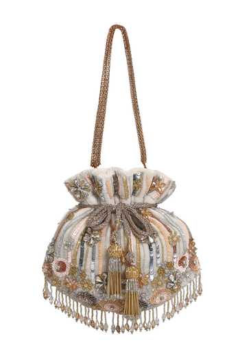 Buy Fuchsia Angel Embroidered Potli Bag Online | Aza Fashions