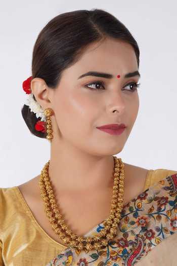 Buy Smars Jewelry Layered Carved Ball Mala Set Online | Aza Fashions