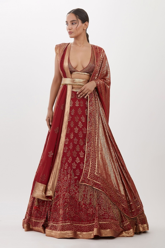 Buy Nakul Sen Chiffon Cutdana Embroidered Lehenga Set Online | Aza Fashions