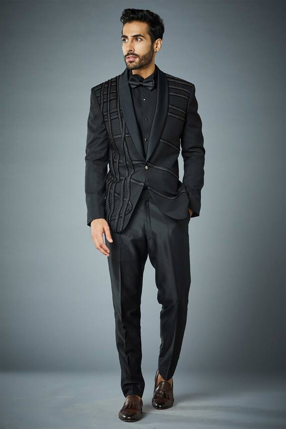 Buy Gargee Designers Black Polyester Stud Ruffle Tuxedo Set Online ...