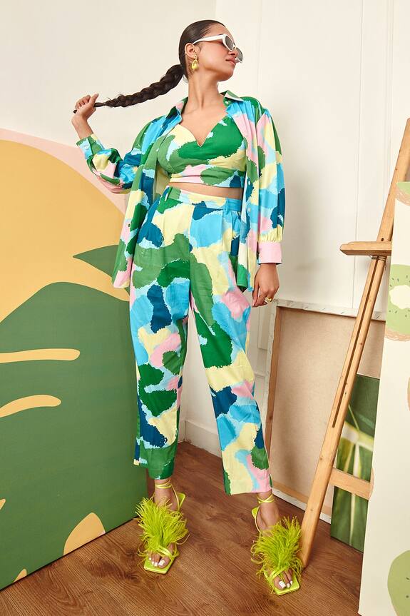 Buy Sorbae Clothing Multi Color Cotton Satin Camo Print Co-ord Set ...