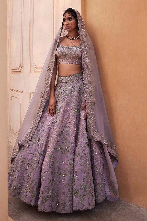 Buy Mrunalini Rao Purple Satin Organza Leela Florette Embroidered ...