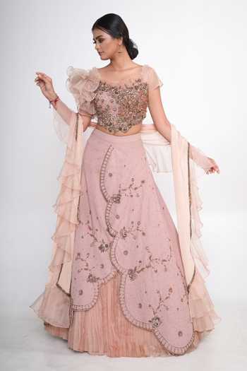Buy Embroidered Overlap Lehenga Set by Merge Design at Aza Fashions