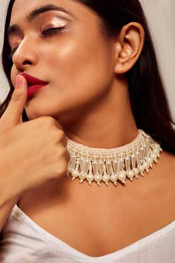 Buy Kanyaadhan by DhirajAayushi Moti Hand Embroidered Choker Necklace ...