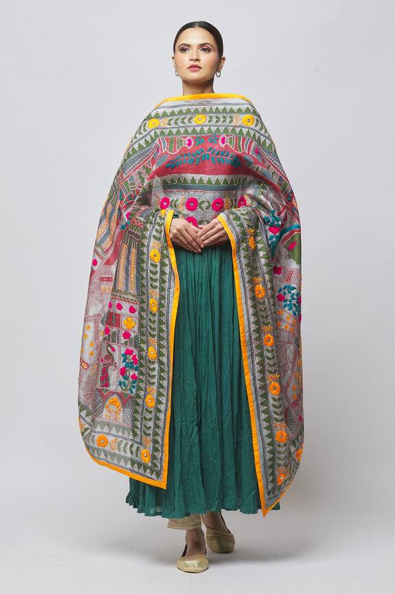 Buy Samyukta Singhania Multi Color Cotton Silk Ancient Tribal ...