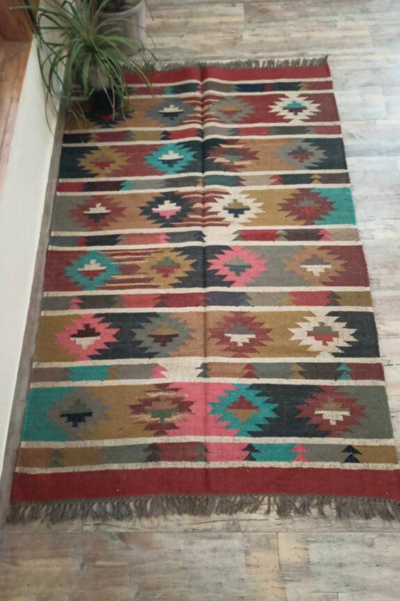 Buy Nakshikathaa - Homeware Hand Woven Jute Wool Rug Online | Aza Fashions