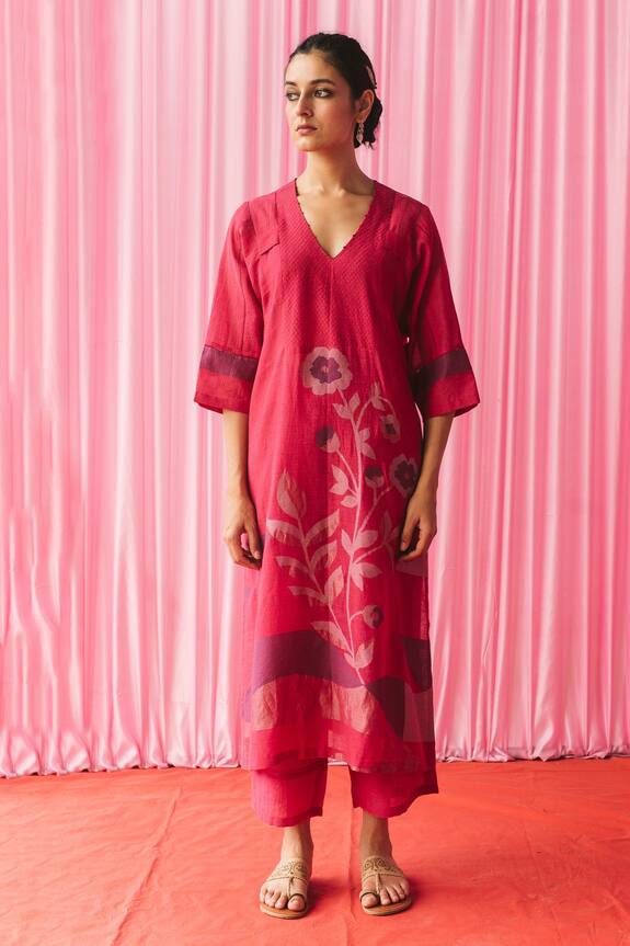 Buy Arte-Alter Pink Cotton Aisha Hand Woven Jamdani Kurta Set Online ...