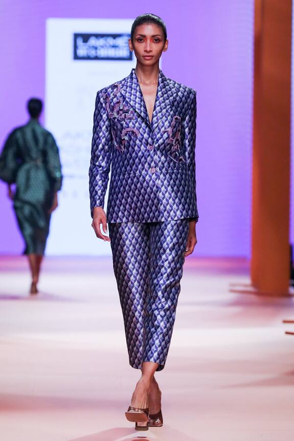 Buy Pankaj And Nidhi Purple Satin Twill Lined With Satin Dawn Printed