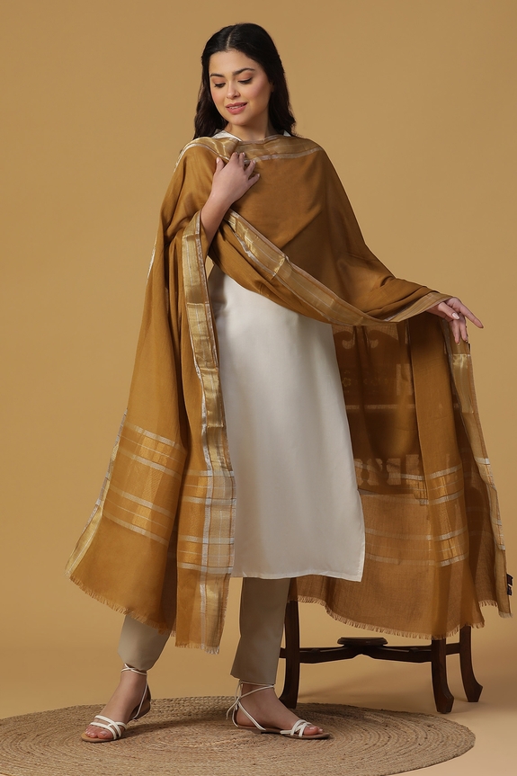 Buy Shingora Gold Cotton Sona Chandi Border Dupatta Online | Aza Fashions