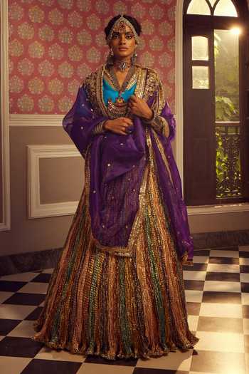 Buy Etasha by Asha Jain Multi Color Textured High Waist Lehenga Set ...