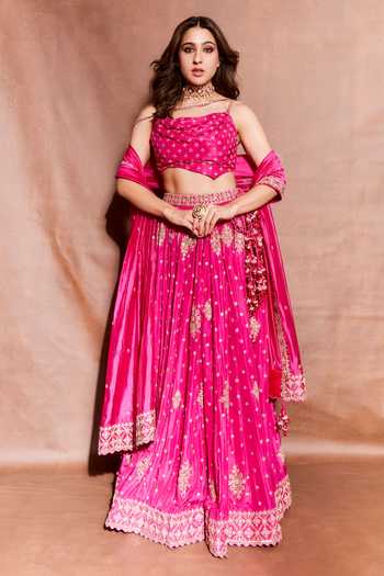 Buy Punit Balana Pink Silk Floral Embroidered Lehenga Set Online | Aza ...