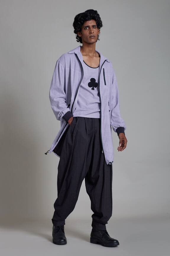 Buy Mati Purple Cotton Handwoven Striped Cuff Sleeve Jacket Online ...