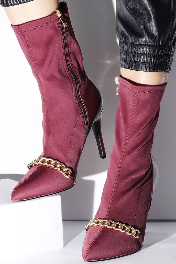 Buy Myra Maroon Cloth Pointed Toe Heels Online | Aza Fashions