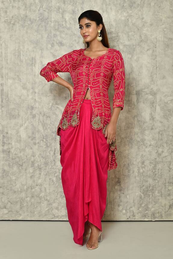 Buy Nazaakat by Samara Singh Pink Bamber Silk Bandhej Pattern Tunic And ...