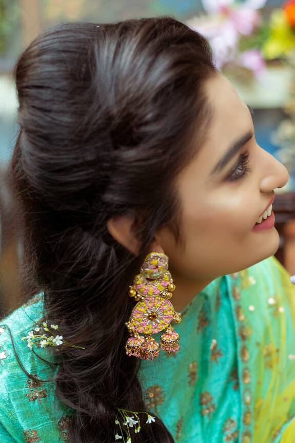 Buy Kanyaadhan by DhirajAayushi Hand Embroidered Round Dangler Earrings ...
