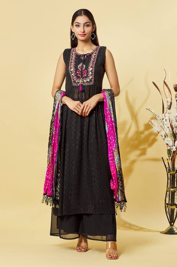 Buy Samyukta Singhania Black Georgette Sequin And Flower Embellished ...