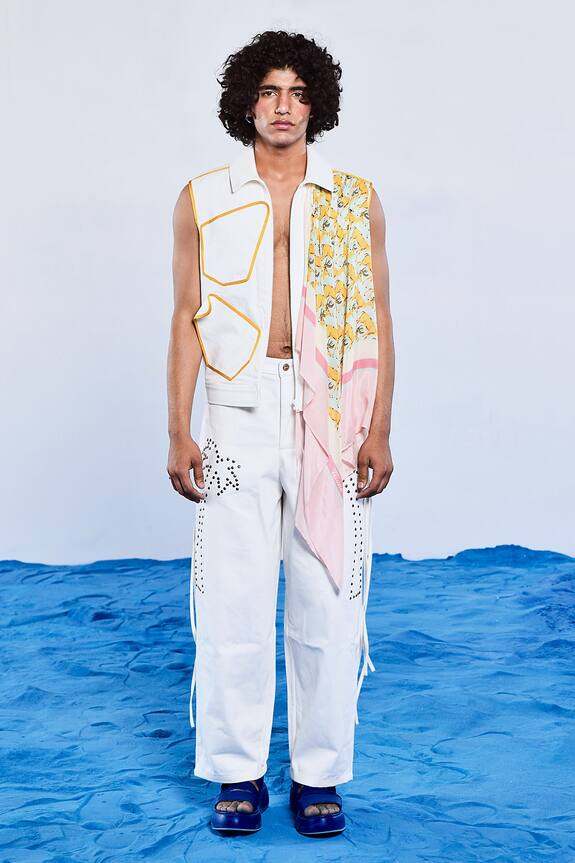 Buy Triune White Light Weight Denim Memory Draped Scarf Jacket Online ...