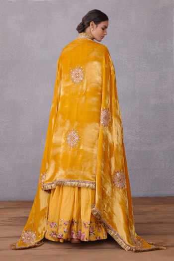 Buy Torani Yellow Velvet Sunehra Chakra Doshala Online | Aza Fashions