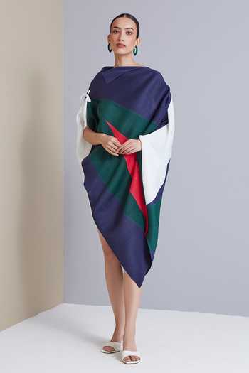Buy Scarlet Sage Blue Polyester Astrid Colorblock Pleated Dress Online ...