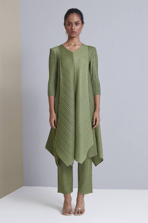 Buy Scarlet Sage Green Polyester Zola Chevron Pleated Tunic And Pant ...