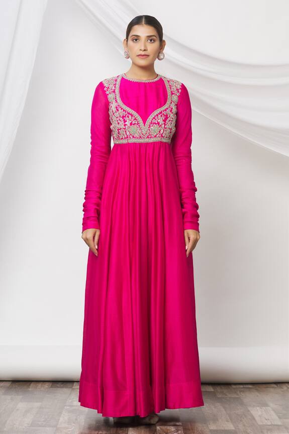 Buy Jayanti Reddy Pink Gathered Sleeve Anarkali Set Online | Aza Fashions