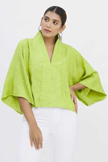 Buy Chola Green Flared Sleeve Top Online | Aza Fashions