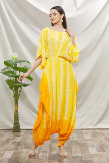 Buy Nupur Kanoi Yellow Crepe Printed Dhoti Jumpsuit Online | Aza Fashions