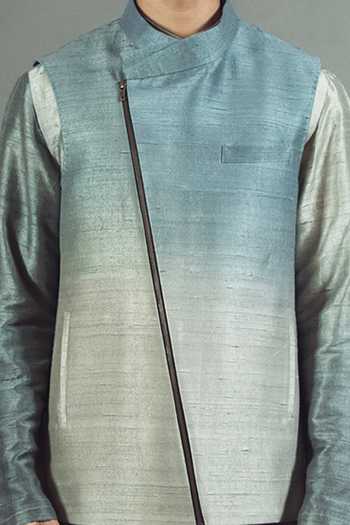 Buy Mitesh Lodha Grey Silk Nehru Jacket Online | Aza Fashions