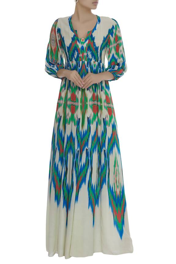 Buy Hemant and Nandita Multi Color Empire Line Sequin Embroidered Maxi ...