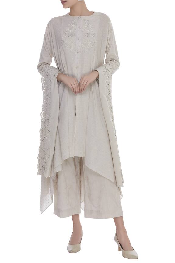 Buy Twinkle Hanspal Off White Embroidered Asymmetric Kurta Set Online ...