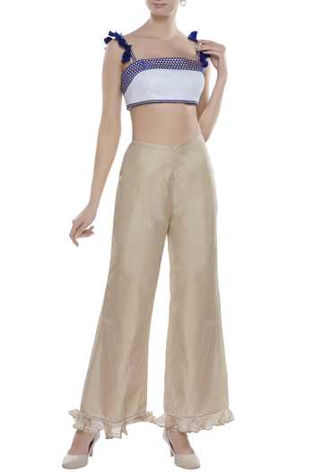 Buy Surily G Gold Flared Frilly Border Pant Online | Aza Fashions
