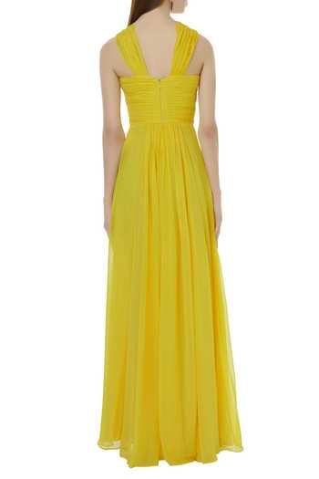 Buy Swatee Singh Yellow Georgette Cutout Pintuck Detail Gown Online ...
