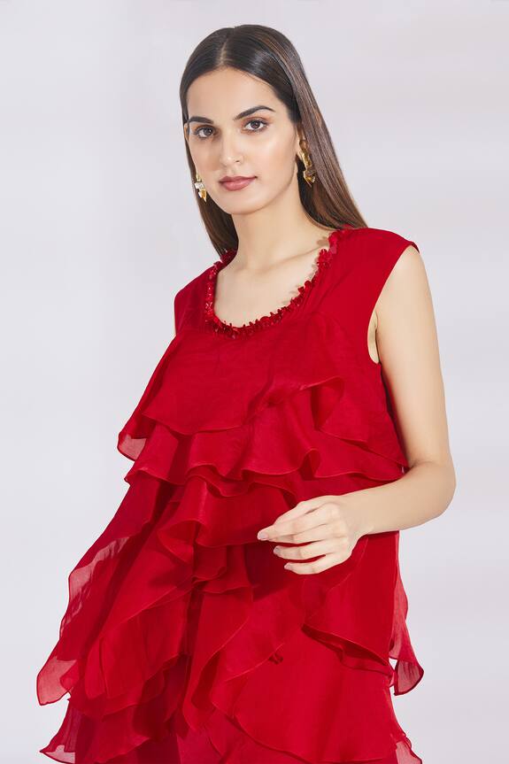 Buy Shriya Som Red Ruffle Top Online | Aza Fashions