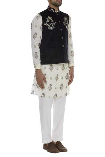 Buy Manoviraj Khosla Black Lacer Cut Motif Nehru Jacket Online | Aza ...