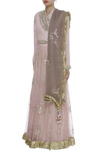 Buy Priyanka Singh Peach Angrakha Blouse With Embrodiered Lehenga And ...