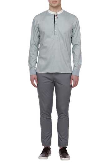 Buy Lacquer Embassy Green Henley Neckline Shirt Online | Aza Fashions