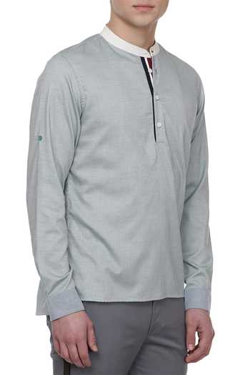 Buy Lacquer Embassy Green Henley Neckline Shirt Online | Aza Fashions