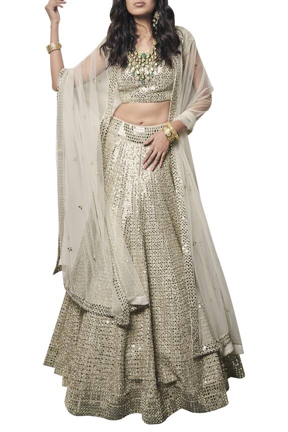 Buy Abhinav Mishra Silver Hand Embroidered Lehenga Set Online | Aza ...