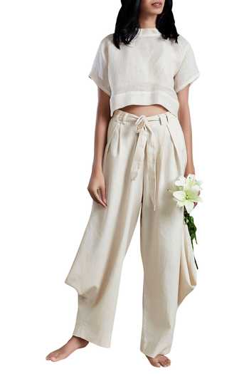 Buy Mati Beige Linen Crop Top Online | Aza Fashions