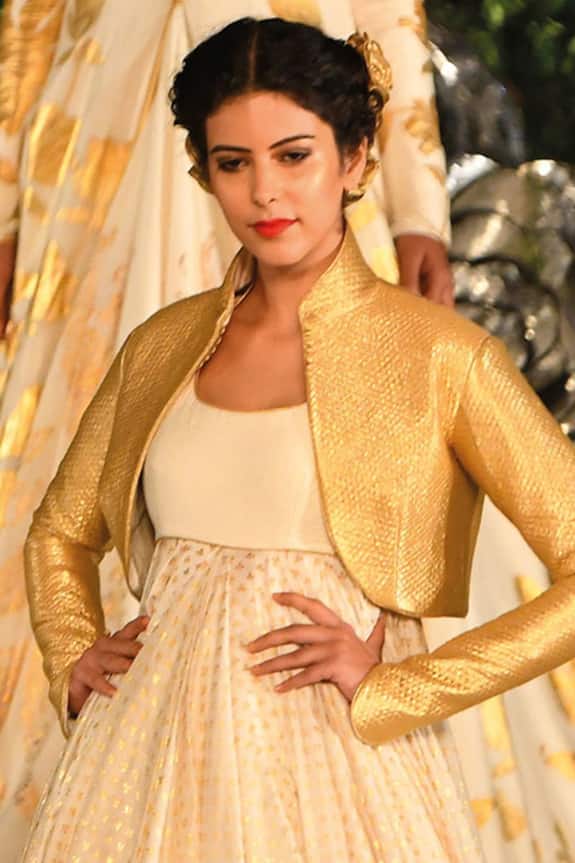 Buy Rohit Bal Off White Chanderi Quilted Jacket Online | Aza Fashions