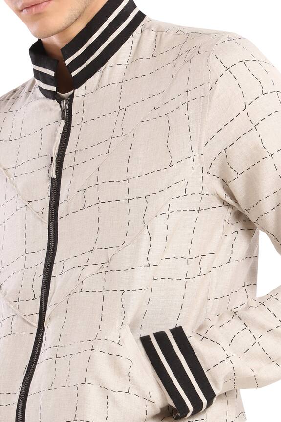 Buy Son of A Noble Snob Beige Linen Printed Jacket Online | Aza Fashions