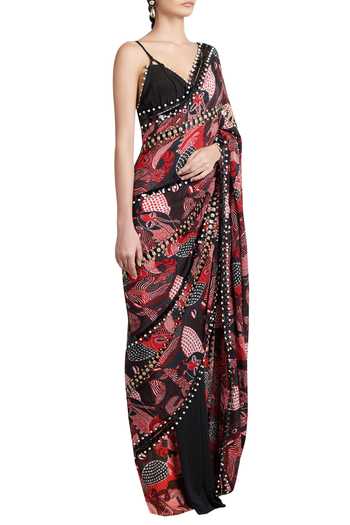 Buy Shivan & Narresh Black Crepe Embellished Saree Online | Aza Fashions