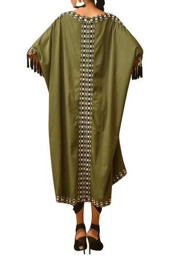 Buy Malini Ramani Green Sandwash Embroidered Kaftan Dress Online | Aza ...