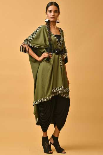 Buy Malini Ramani Green Sandwash Embroidered Kaftan Dress Online | Aza ...
