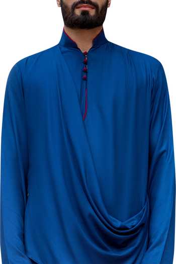 Buy Arjun Kilachand Blue Modal Draped Kurta Online | Aza Fashions