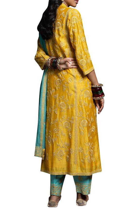 Buy Payal Pratap Blue Matka Silk Embroidered Kurta Set Online | Aza ...