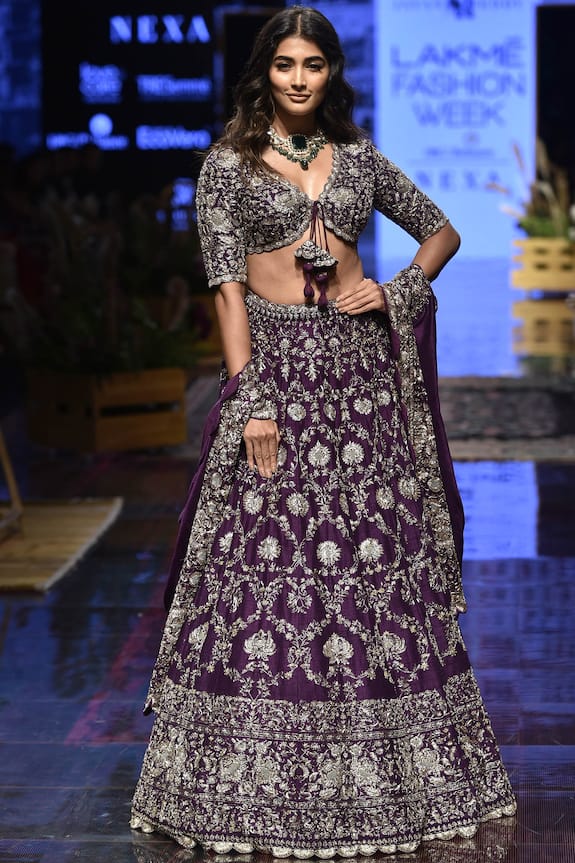 Buy Jayanti Reddy Purple Raw Silk Embroidered Lehenga Set Online | Aza ...