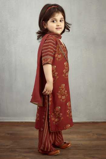 Buy Torani - Kids Maroon Chanderi Printed Kurta Set For Girls Online ...